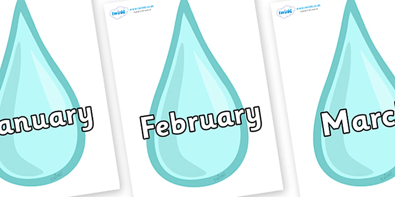 Months of the Year on Water Droplets (teacher made) - Twinkl