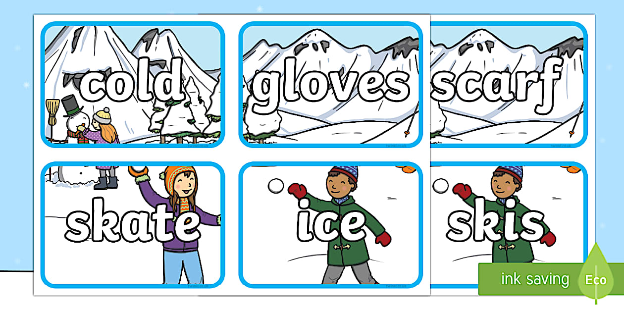 Winter Scene Topic Word Flashcards - ESL Winter Vocabulary Flashcards