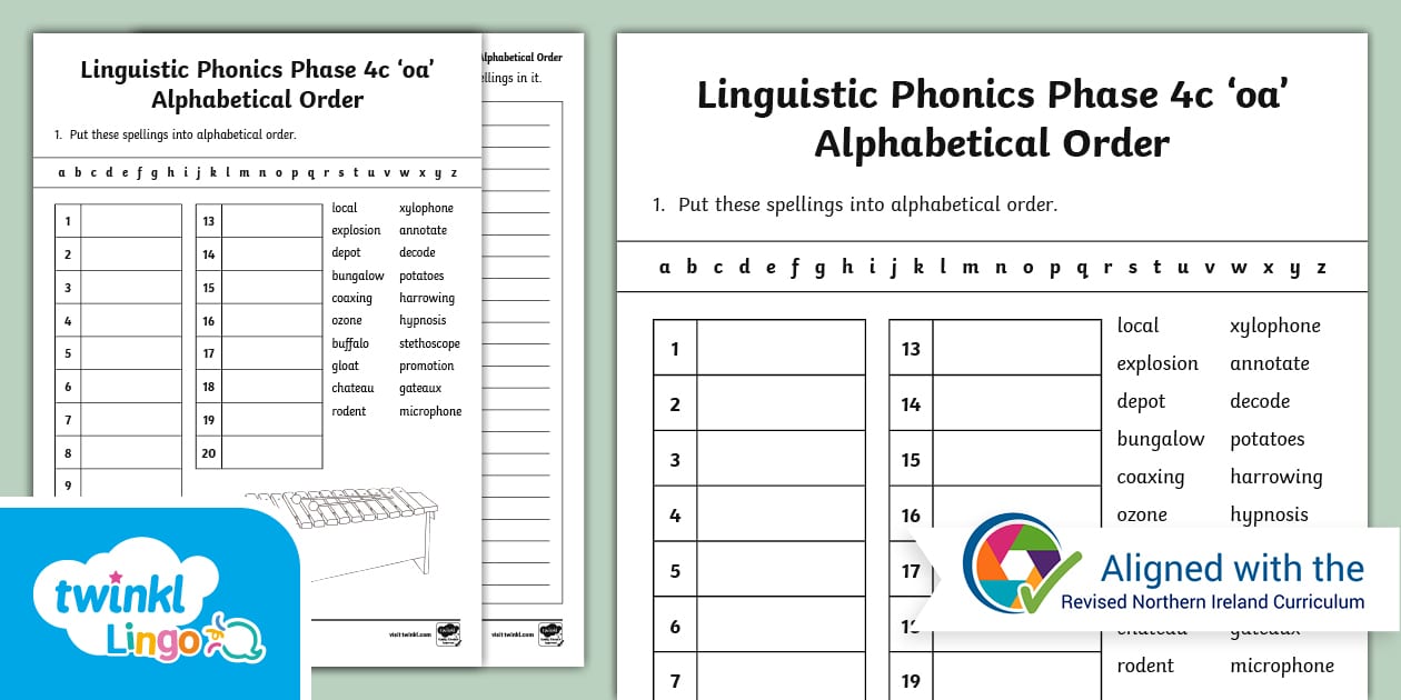 Linguistic Phonics Phase 4c 'oa' Alphabetical Order