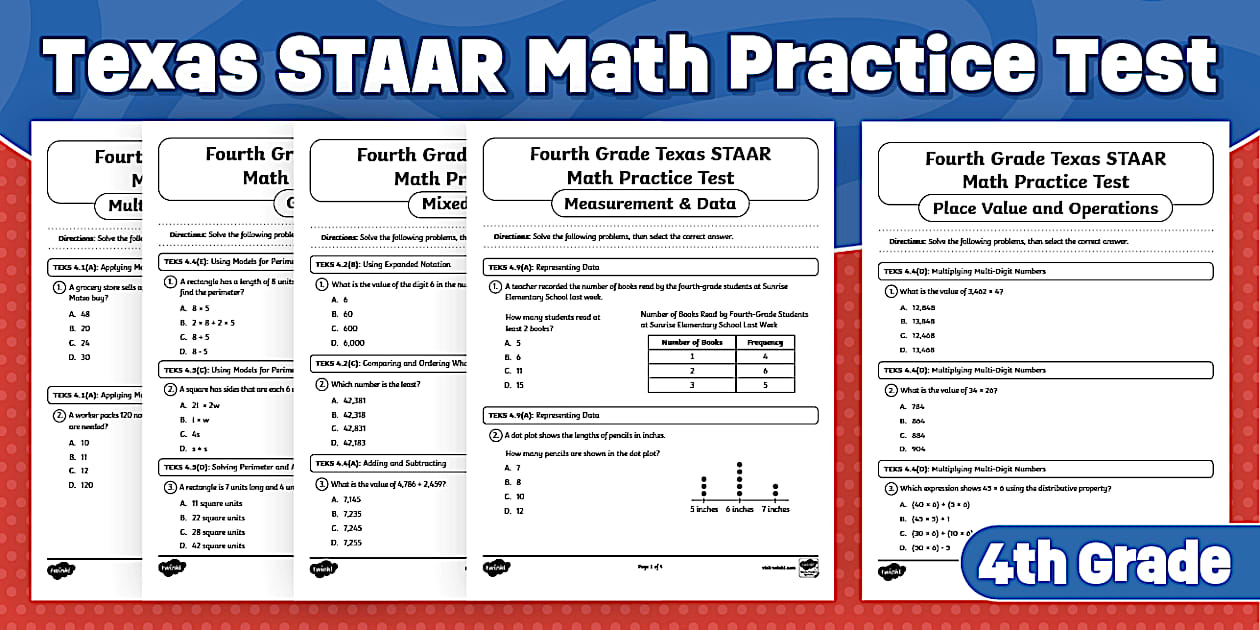 Fourth Math Practice Tests Pack | Texas STAAR Test Prep
