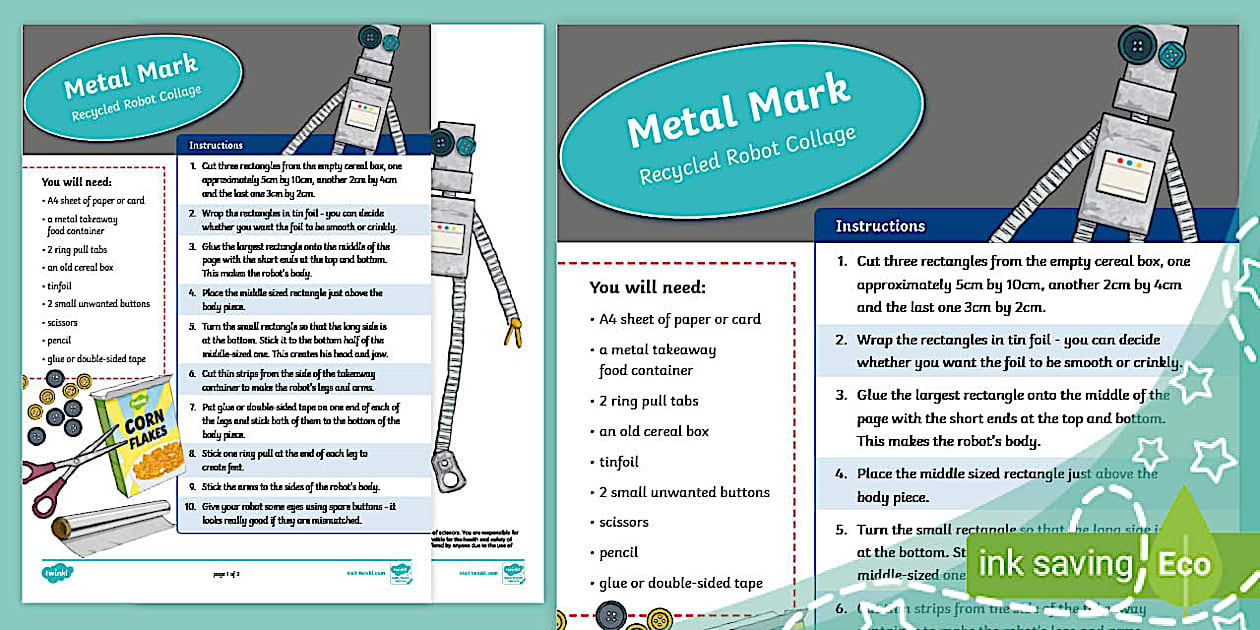Metal Mark Recycled Robot Collage (teacher made) - Twinkl