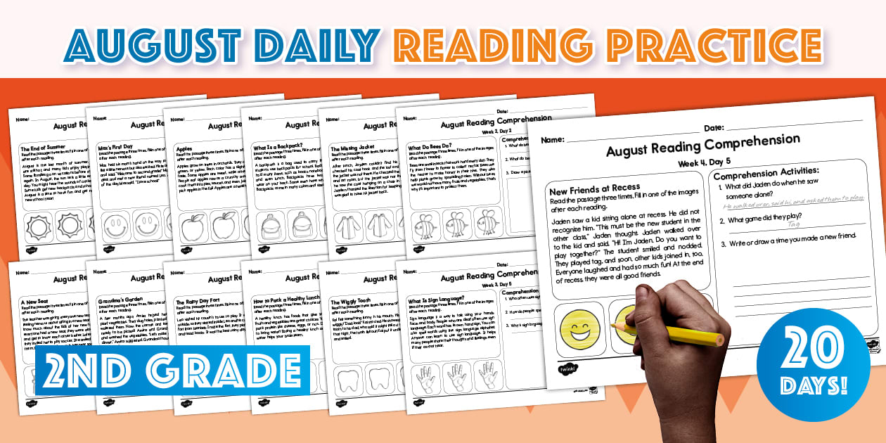 Second Grade August Daily Reading Comprehension Mats