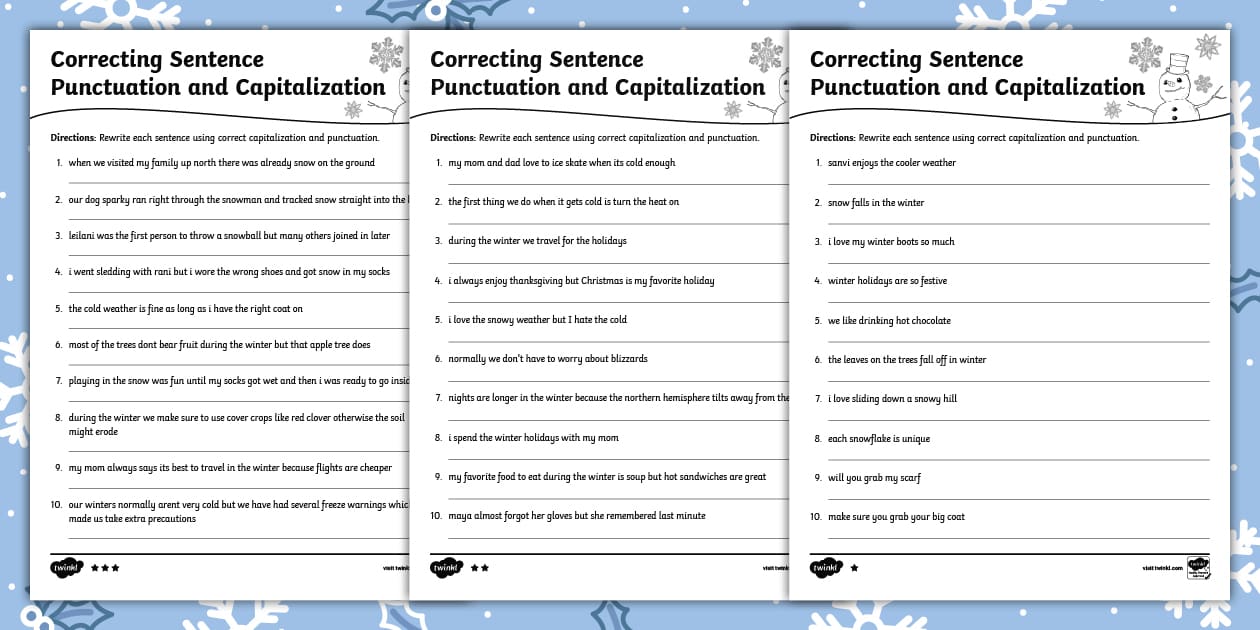 Winter-Themed Correcting Sentence Punctuation (teacher made)