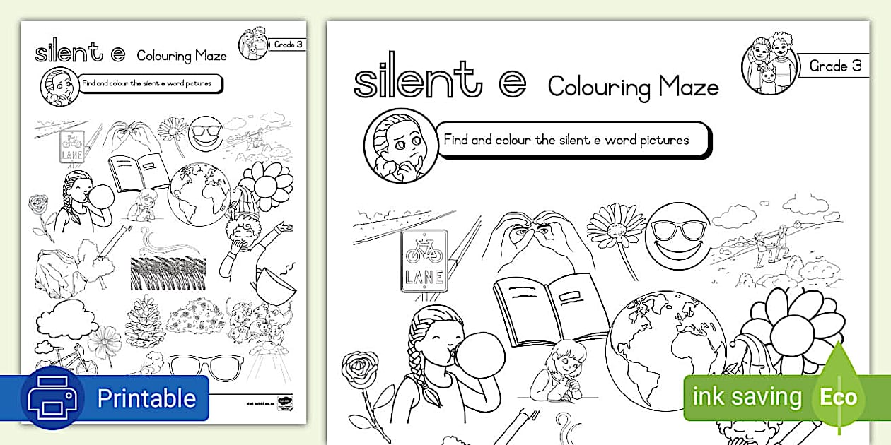 Grade 3 Colouring Page silent e (teacher made) - Twinkl