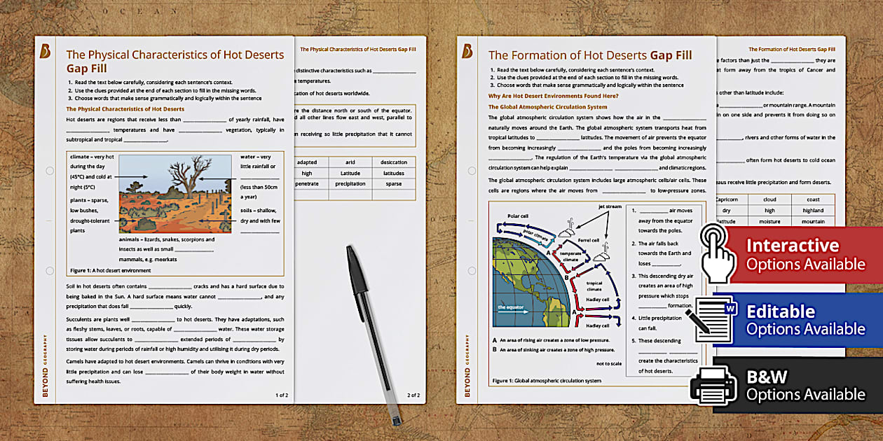 Hot Deserts Gap-Fill Sheet | Beyond Geography (teacher made)