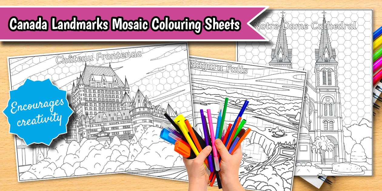 * NEW * Canada Landmarks Mosaic Colouring Sheets
