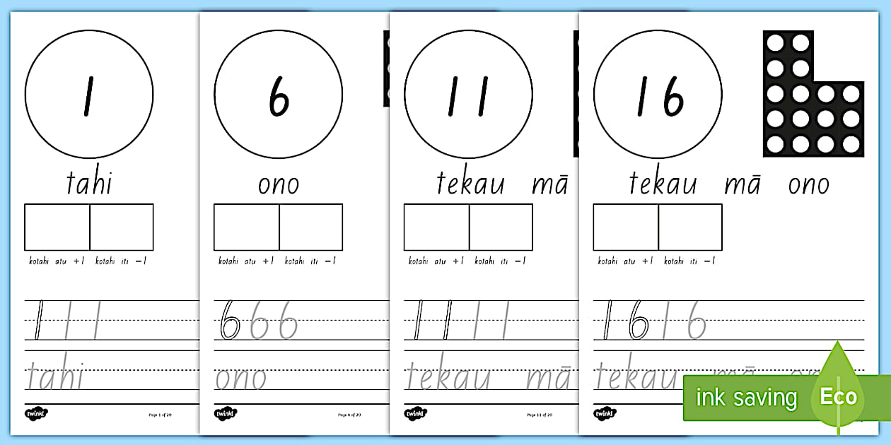 Te Reo Māori Numbers to 20 Writing Worksheets - Twinkl