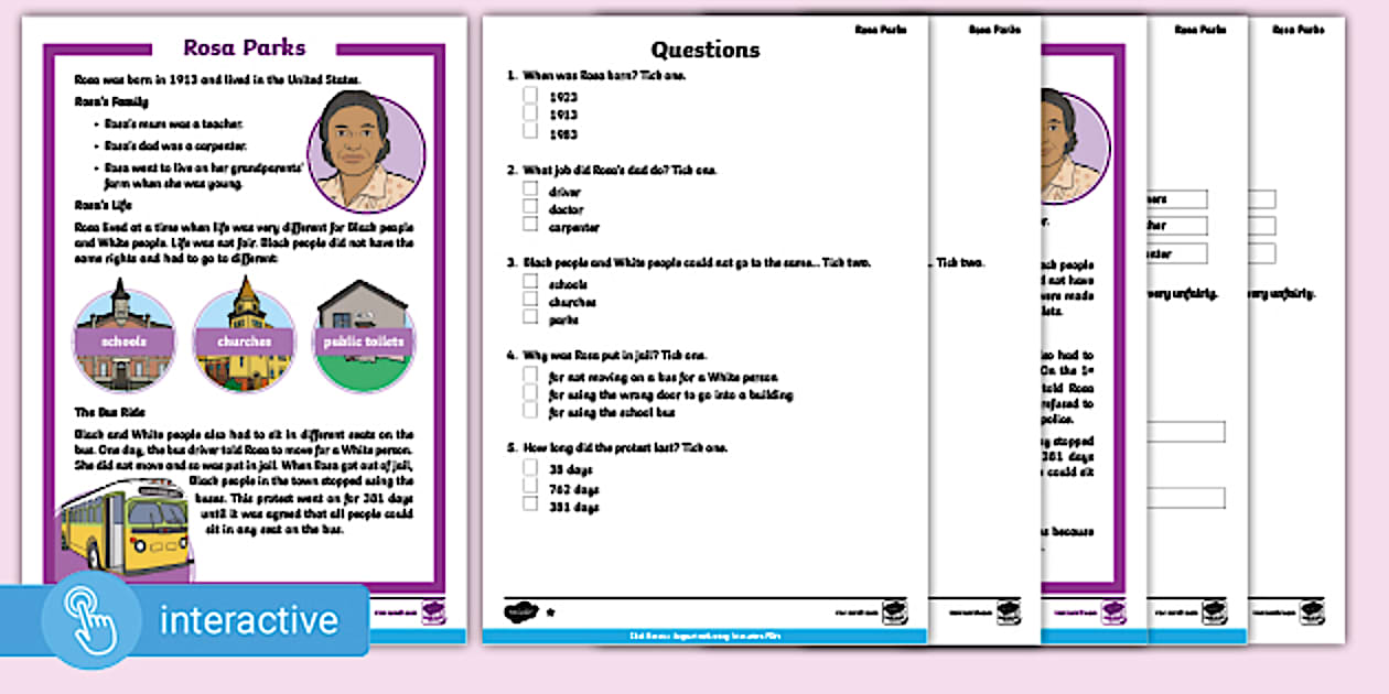 Interactive PDF: KS1 Rosa Parks Reading Comprehension