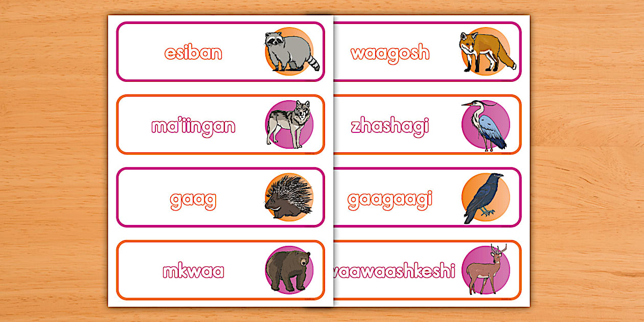 Anishinaabemowin Animals Word Cards