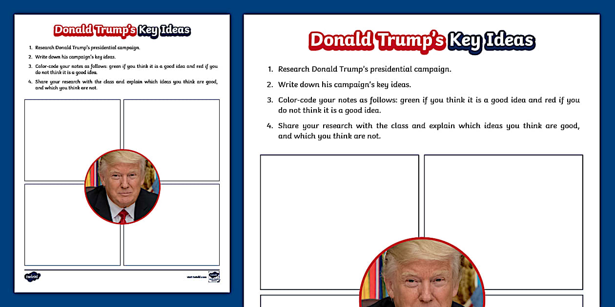 Donald Trump's Key Ideas Worksheet for 3rd-5th Grade