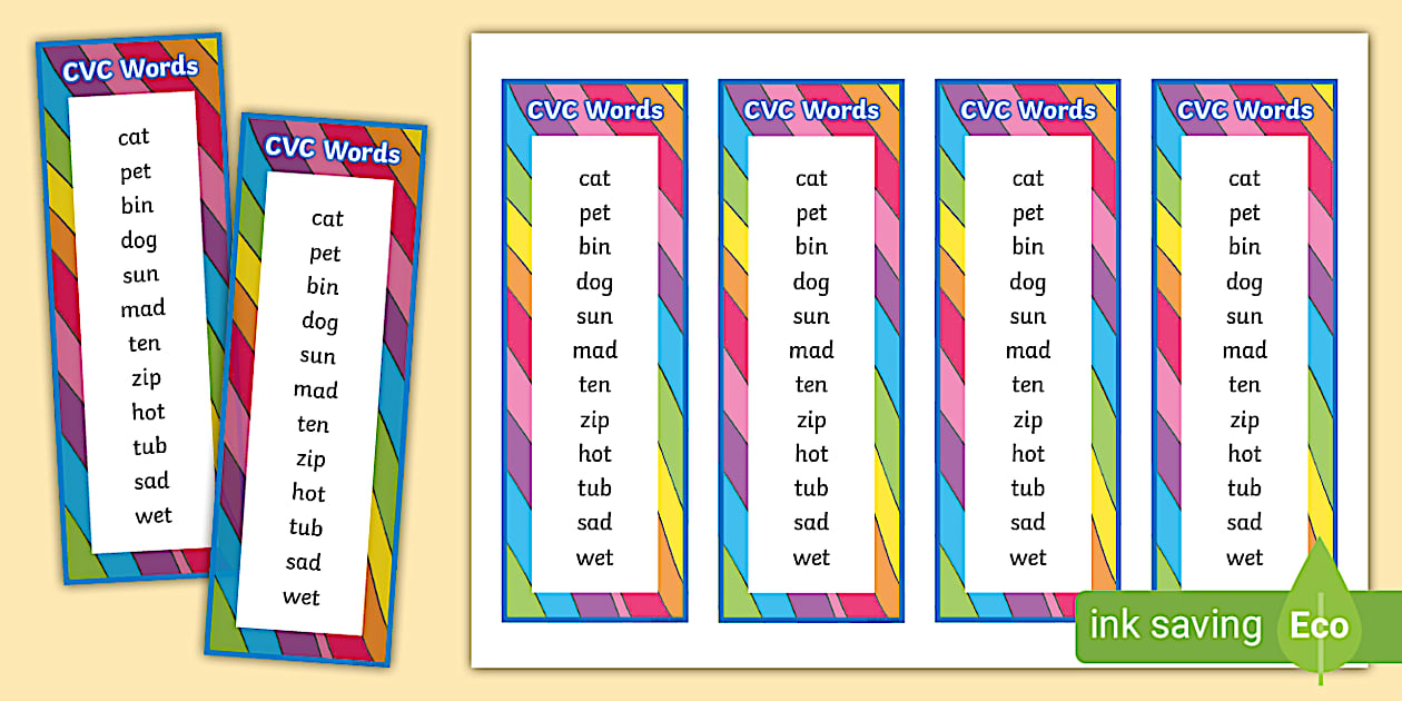 CVC Words Bookmark, CVC