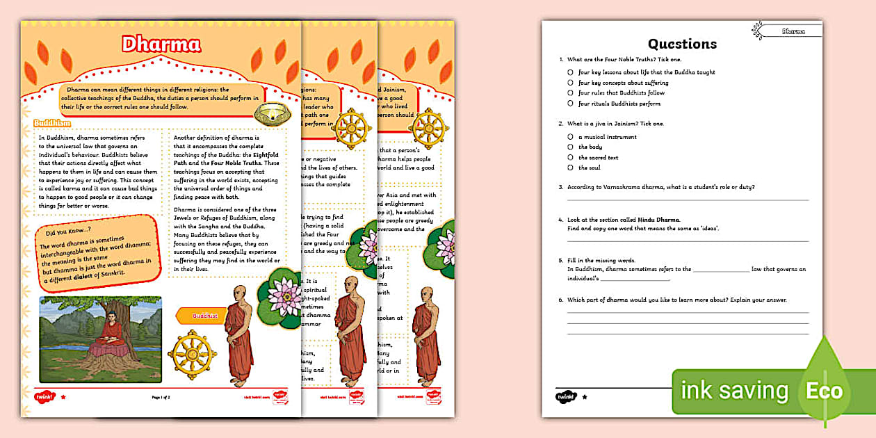 UKS2 Dharma Differentiated Reading Comprehension Activity