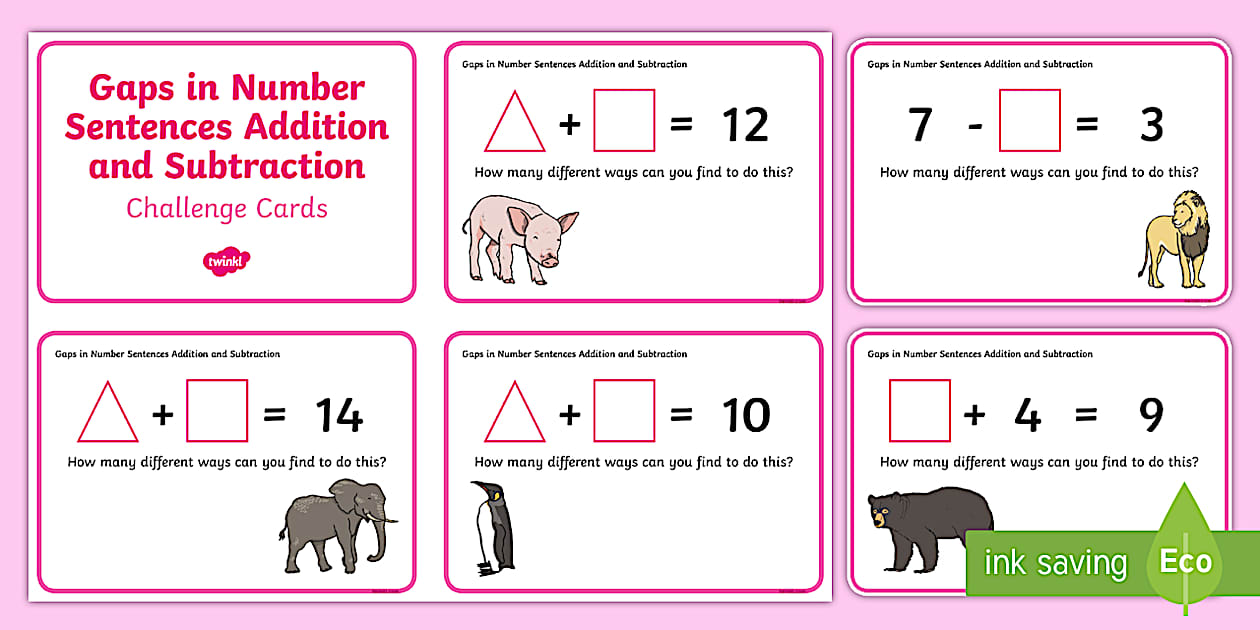 Editable Gaps in Number Sentences Addition and Subtraction Challenge Cards