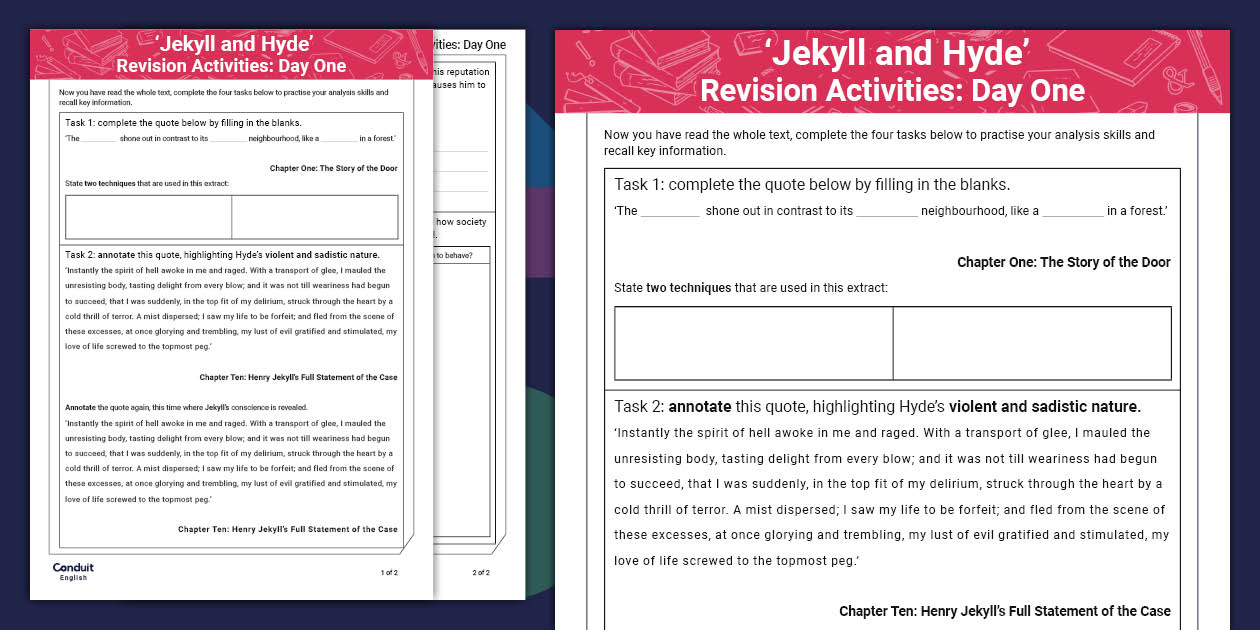 'Jekyll and Hyde' Revision Activities: Day One - Twinkl