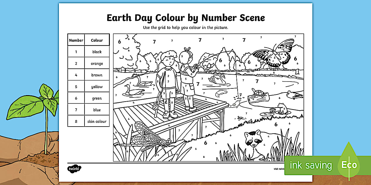 Earth Day: End Plastic Pollution Colour by Number - Twinkl