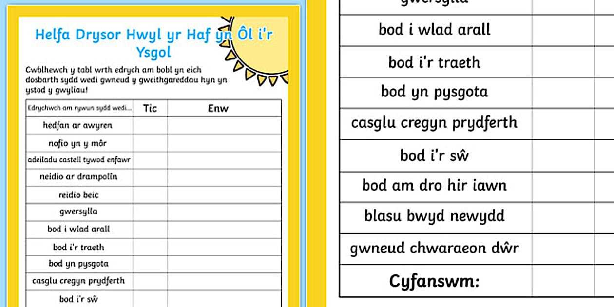 Summer Fun Scavenger Hunt Activity - Welsh (teacher made)
