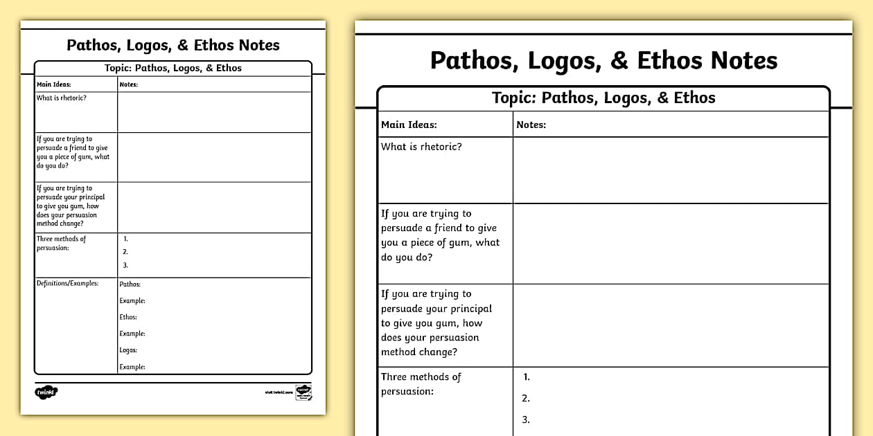 Rhetorical Appeals Ethos, Pathos, Logos Notes Worksheet 6-8