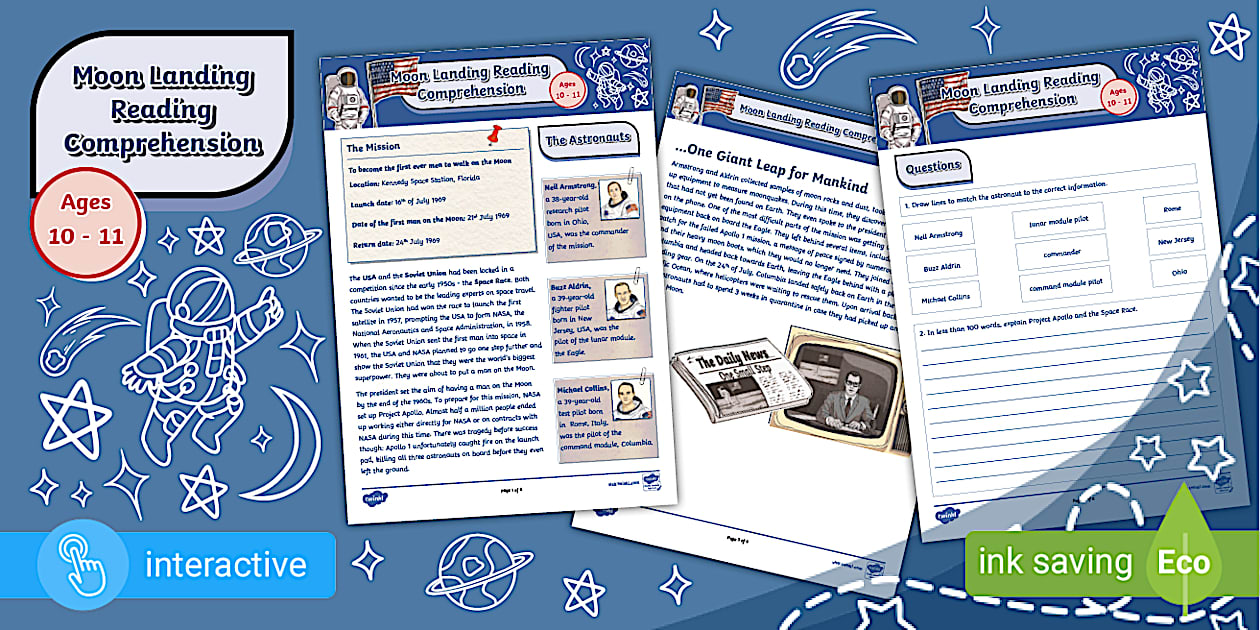 Moon Landing Reading Comprehension (Ages 10 - 11) - Twinkl