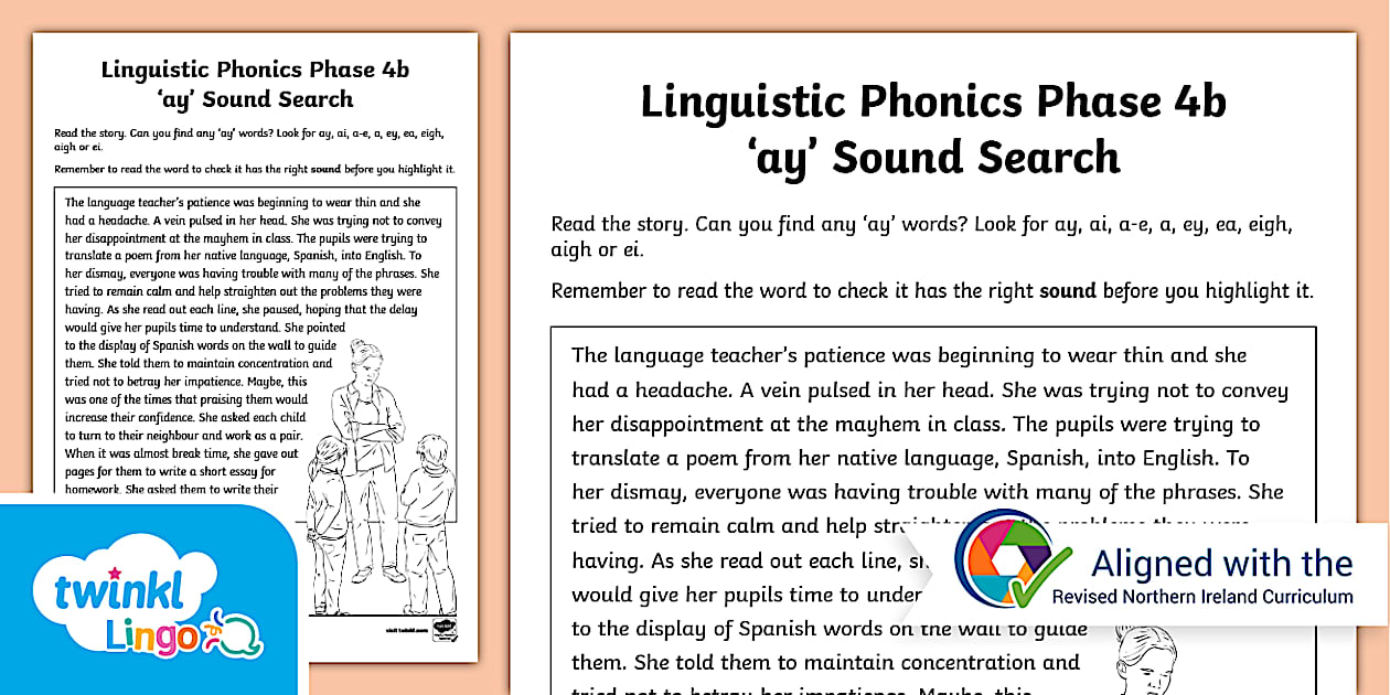 ay Sound Worksheet - NI Phase 4b Phonics (teacher made)