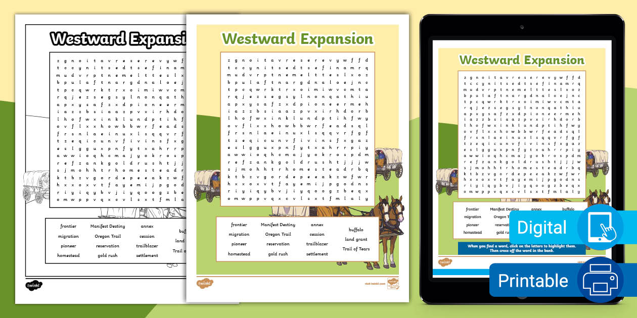 Westward Expansion Word Search for 6th-8th Grade - Twinkl