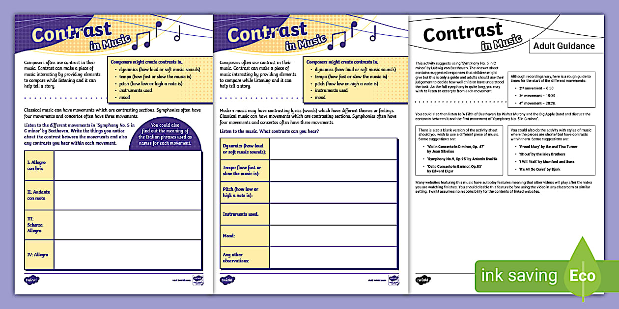 👉 KS2 Contrast in Music Listening Activity - Twinkl