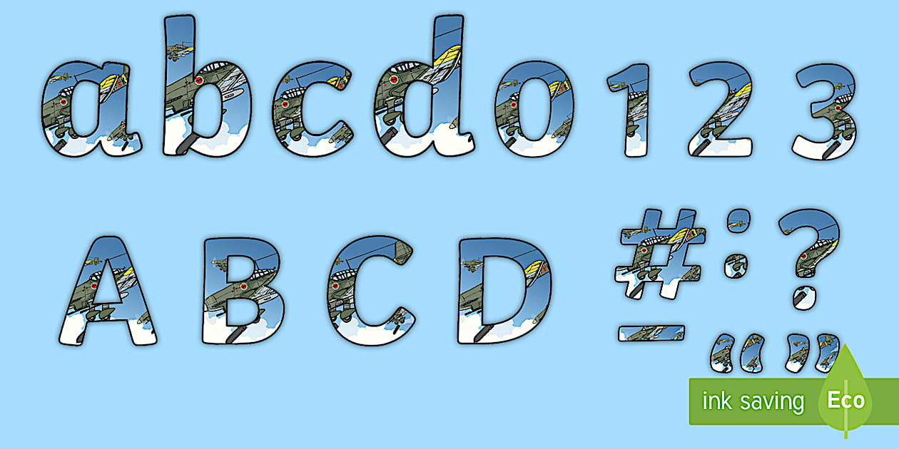 Cursive World War Two Airplane Themed A4 Display Lettering