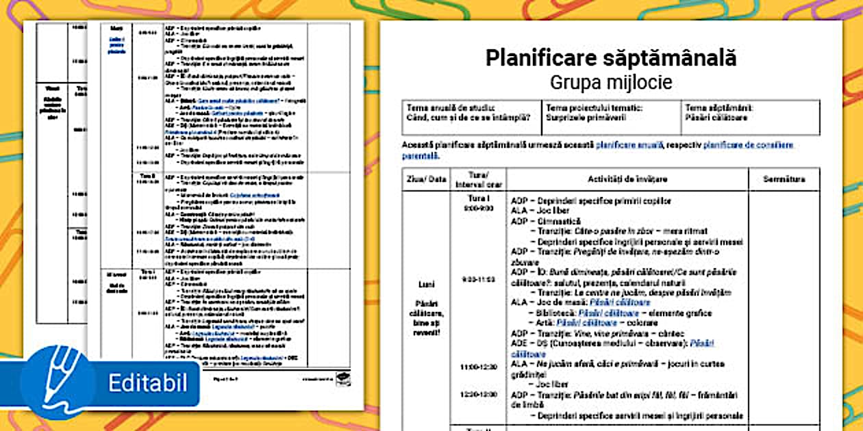 Păsări călătoare – Model de planificare săptămânală