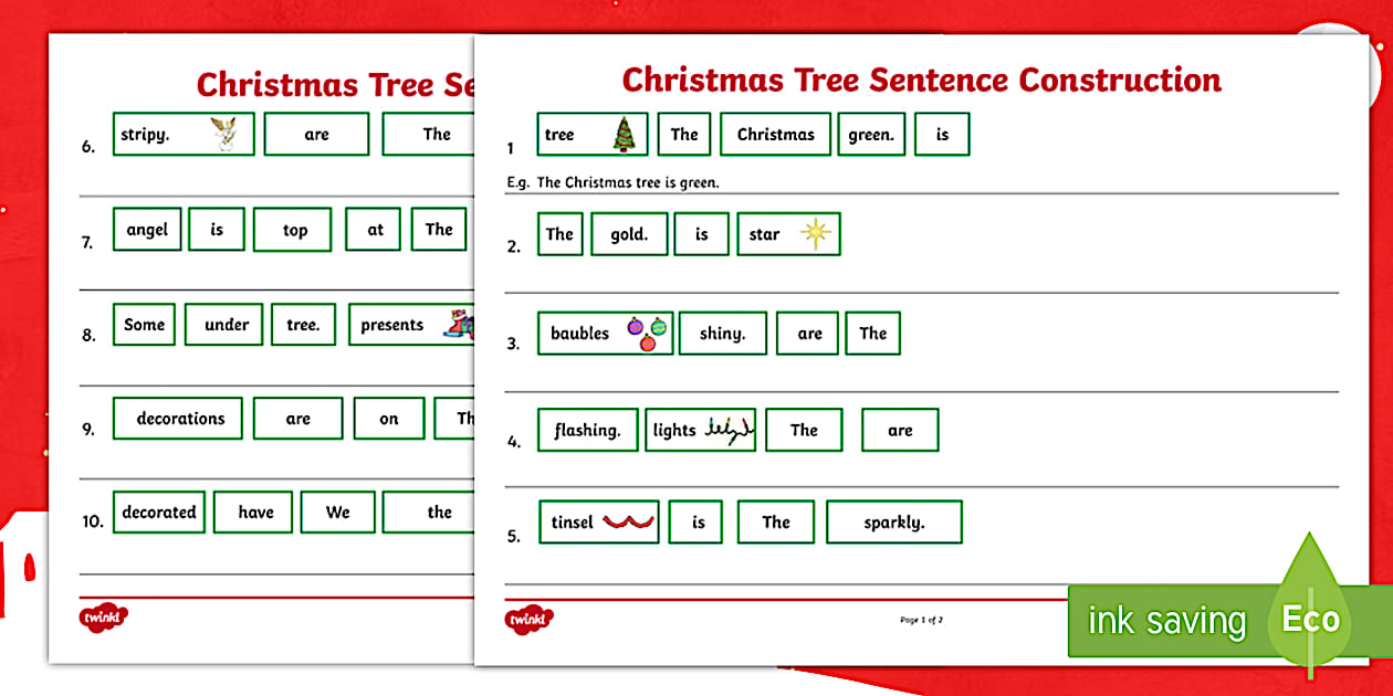 Christmas Tree Sentence Construction Worksheet / Worksheet