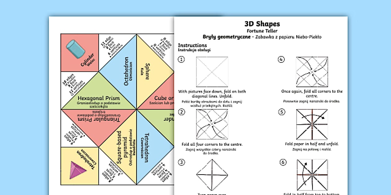 3D Shapes Fortune Teller Chatterbox English/Polish - Twinkl