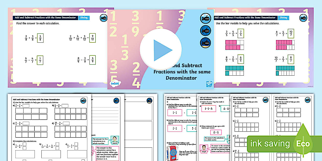 👉 Y5 DiM: Step 9 Add and Subtract Fractions Teaching Pack