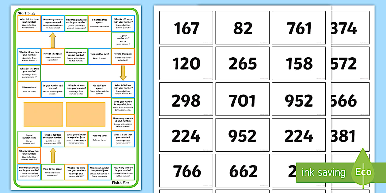 Place Value Board Game English/Italian (teacher made)
