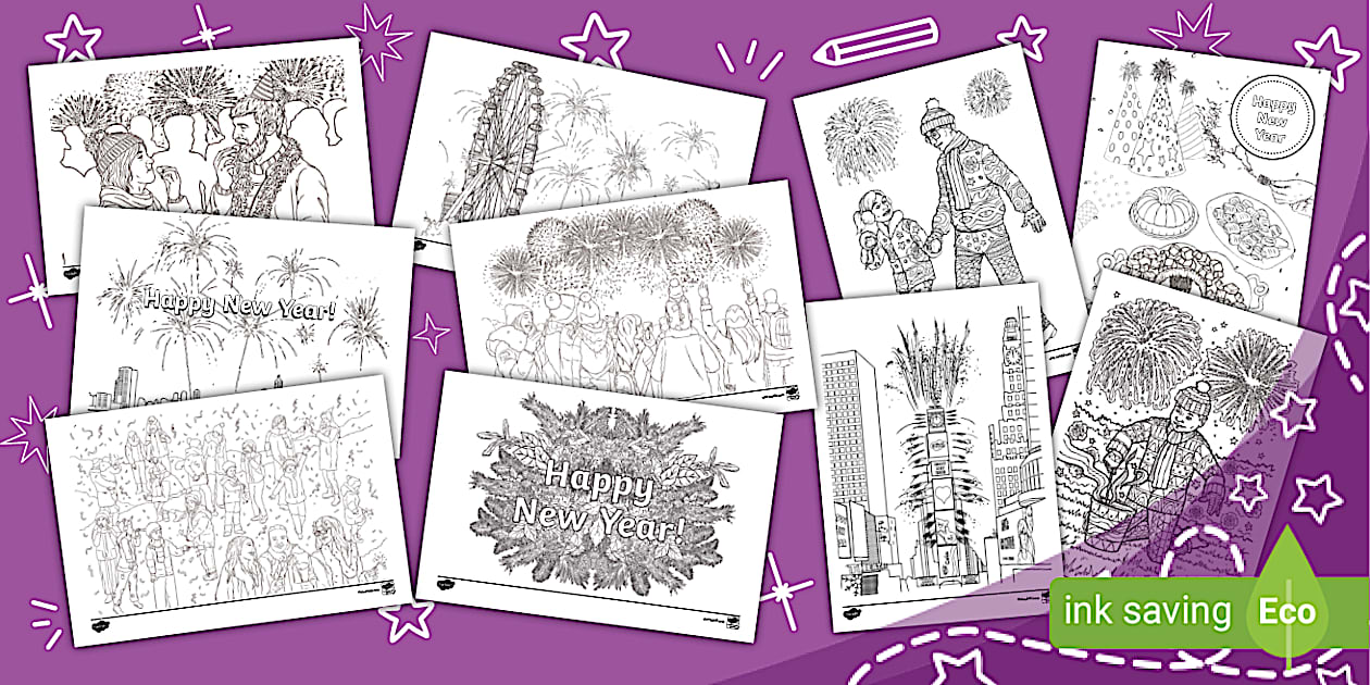New Year's Eve Colouring Sheets (Ages 7 - 11)