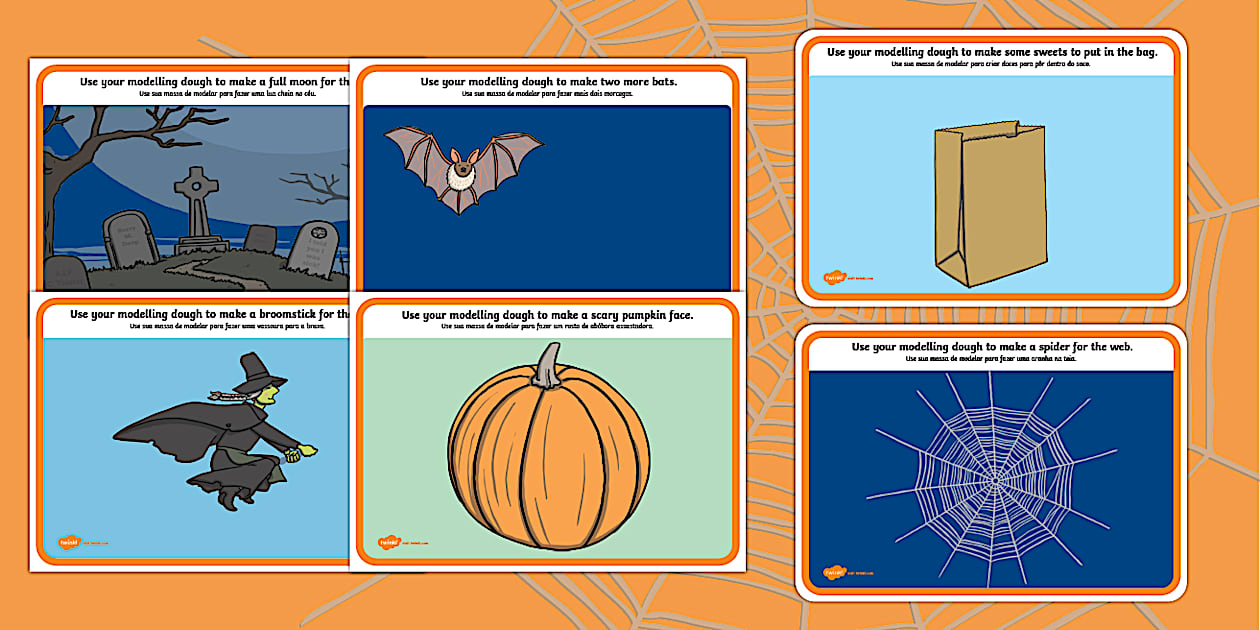Halloween Modelling Dough Mats English/Portuguese - Twinkl