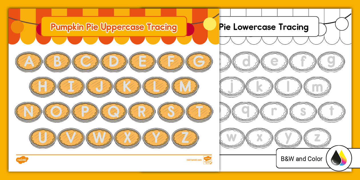 Pumpkin Pie Uppercase and Lowercase Tracing Activity Mats