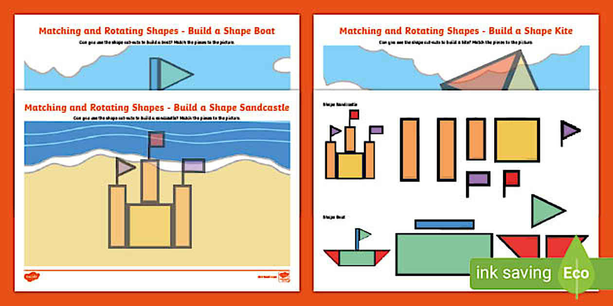 👉 Matching and Rotating Shapes Seaside Shape Pictures Activity