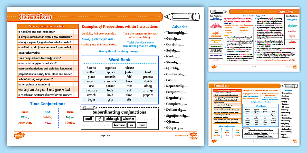 LKS2 Writing: Instructions Knowledge Organiser - Twinkl