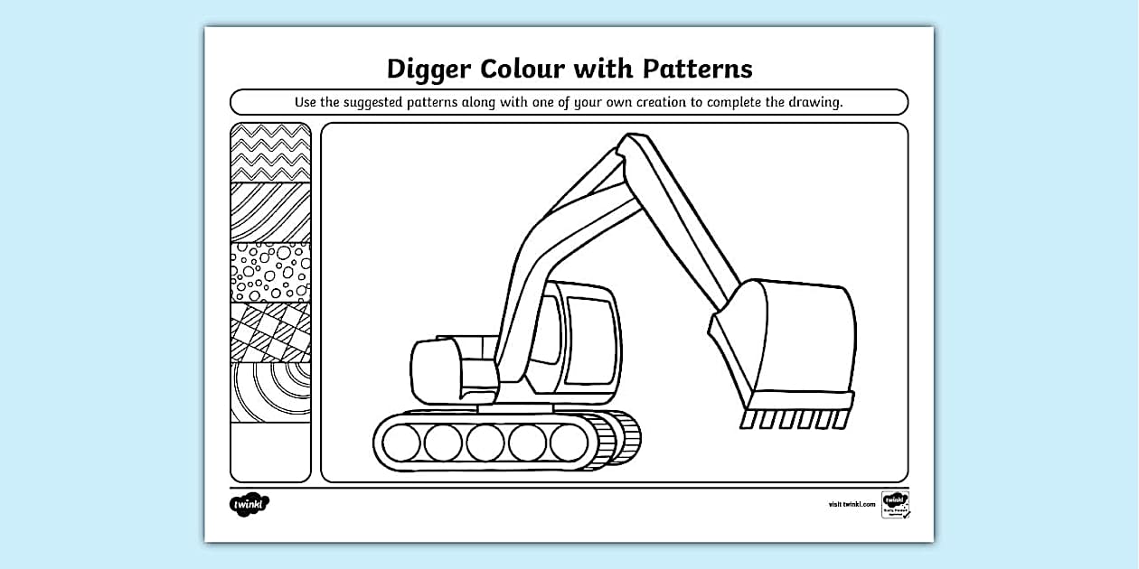 Digger Colour with Patterns Activity (teacher made) - Twinkl