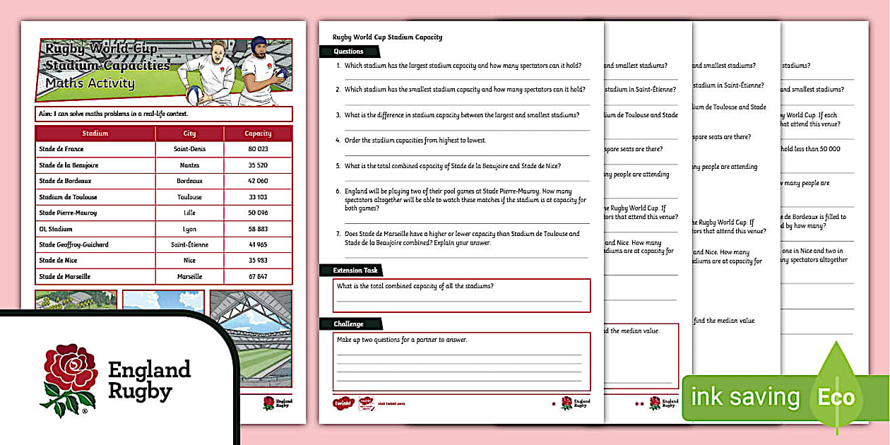FREE! - Rugby World Cup Stadium Maths Capacity Activity