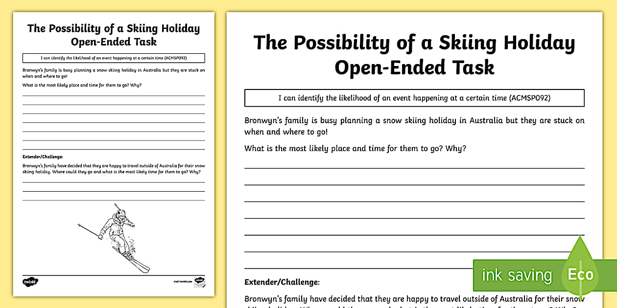 The Probability of a Skiing Holiday Open-Ended Task Worksheet / Worksheet