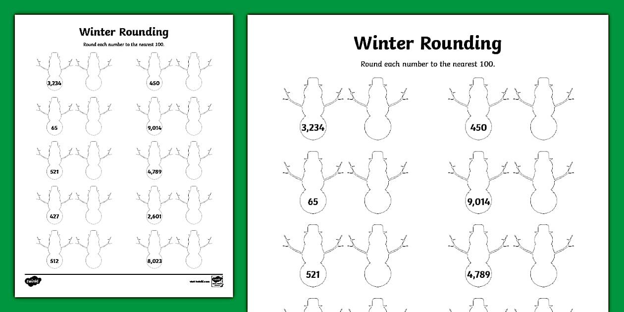 Third Grade Rounding to the Nearest 100 Winter Worksheet