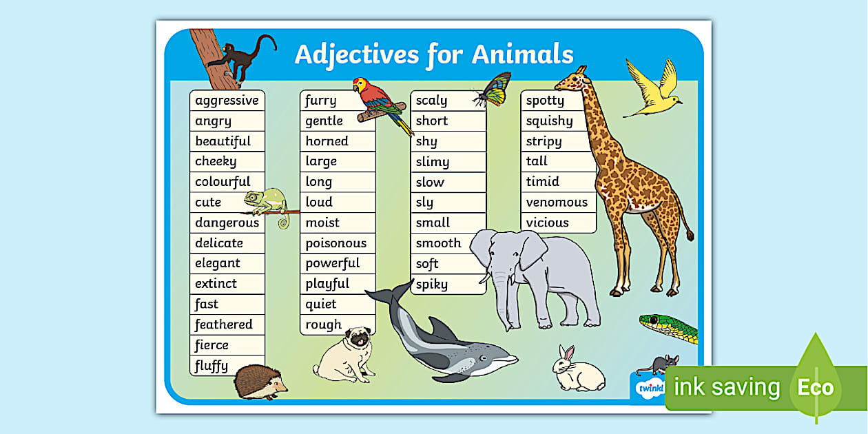 Adjectives for Animals Display Poster - KS1 - Writing