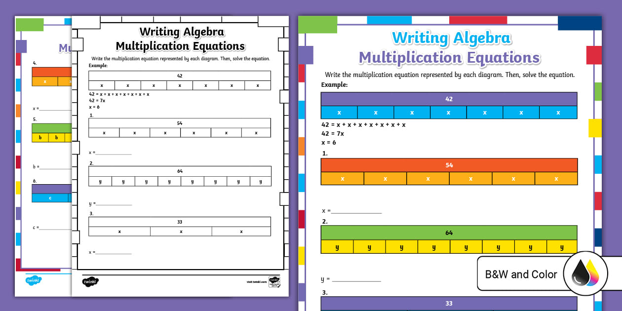 Algebra Writing Multiplication Equations Strip Diagrams