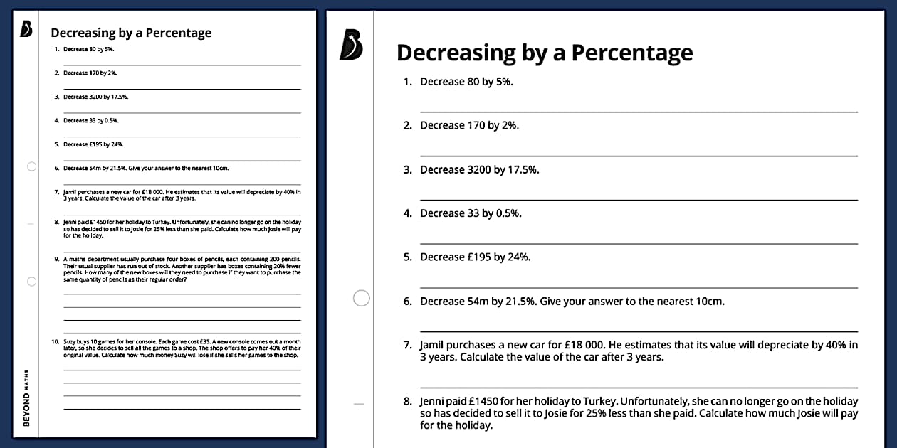 👉 Percentage Decrease Questions | KS3 Maths | Beyond