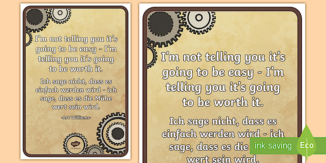 Im Not Telling You Its Going To Be Easy Motivational Poster English/German