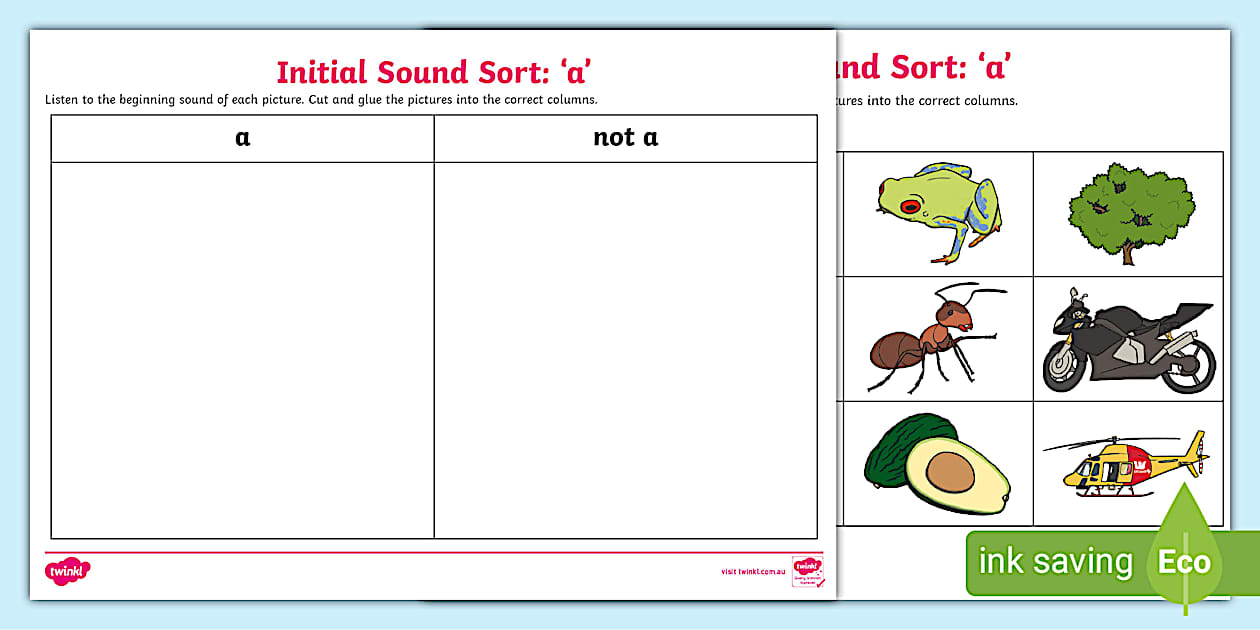 SA Initial Sound Sort 'a' Cut and Glue Worksheets - Twinkl
