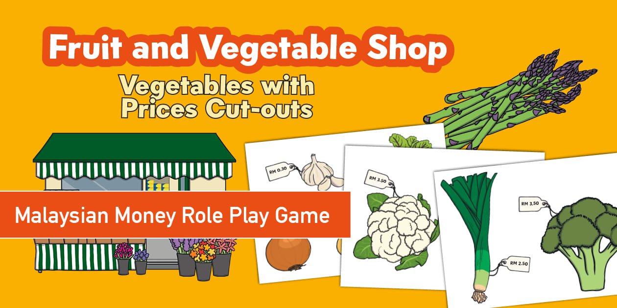 Malaysian Money - Fruit and Vegetable Shop - Vegetable Prices Cut-Outs