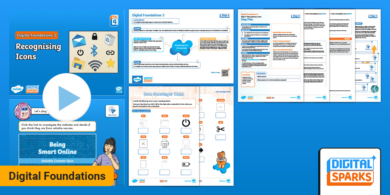 Digital Sparks: Digital Foundations 3: Step 4 Icons - Twinkl