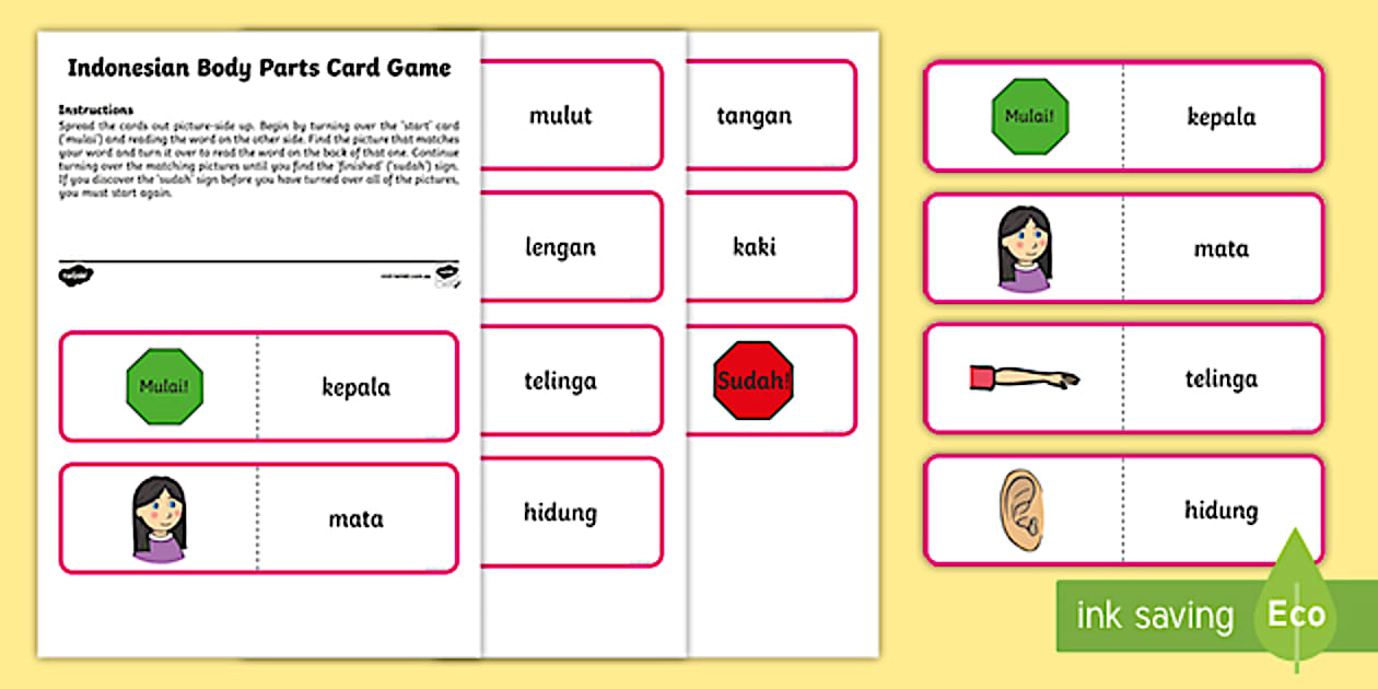 TAS Body Parts Card Game Indonesian (teacher made) - Twinkl