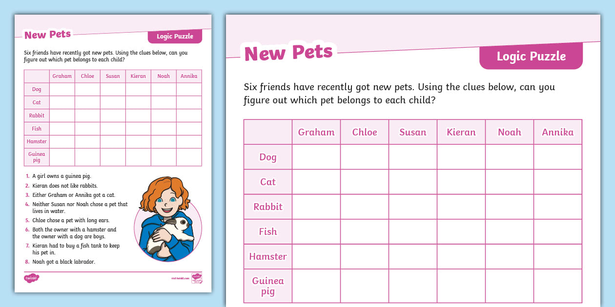 New Pets KS1 Logic Puzzle (teacher made) - Twinkl