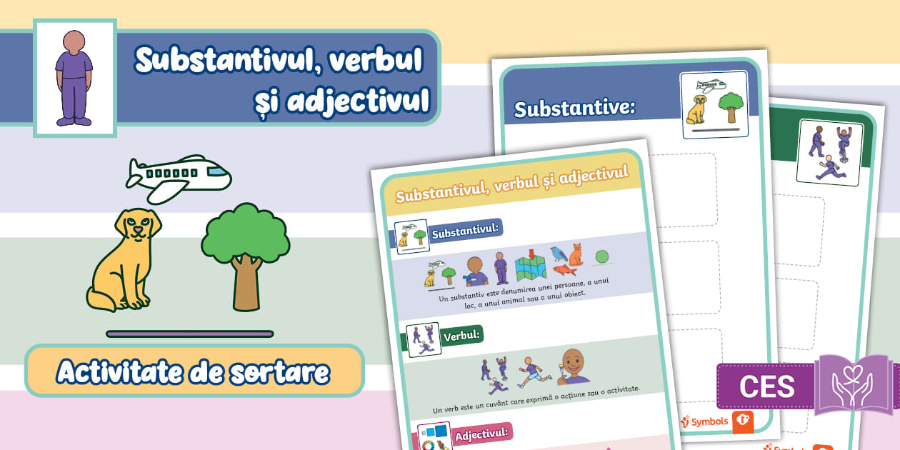 Substantivul, verbul și adjectivul Activitate Twinkl Symbols